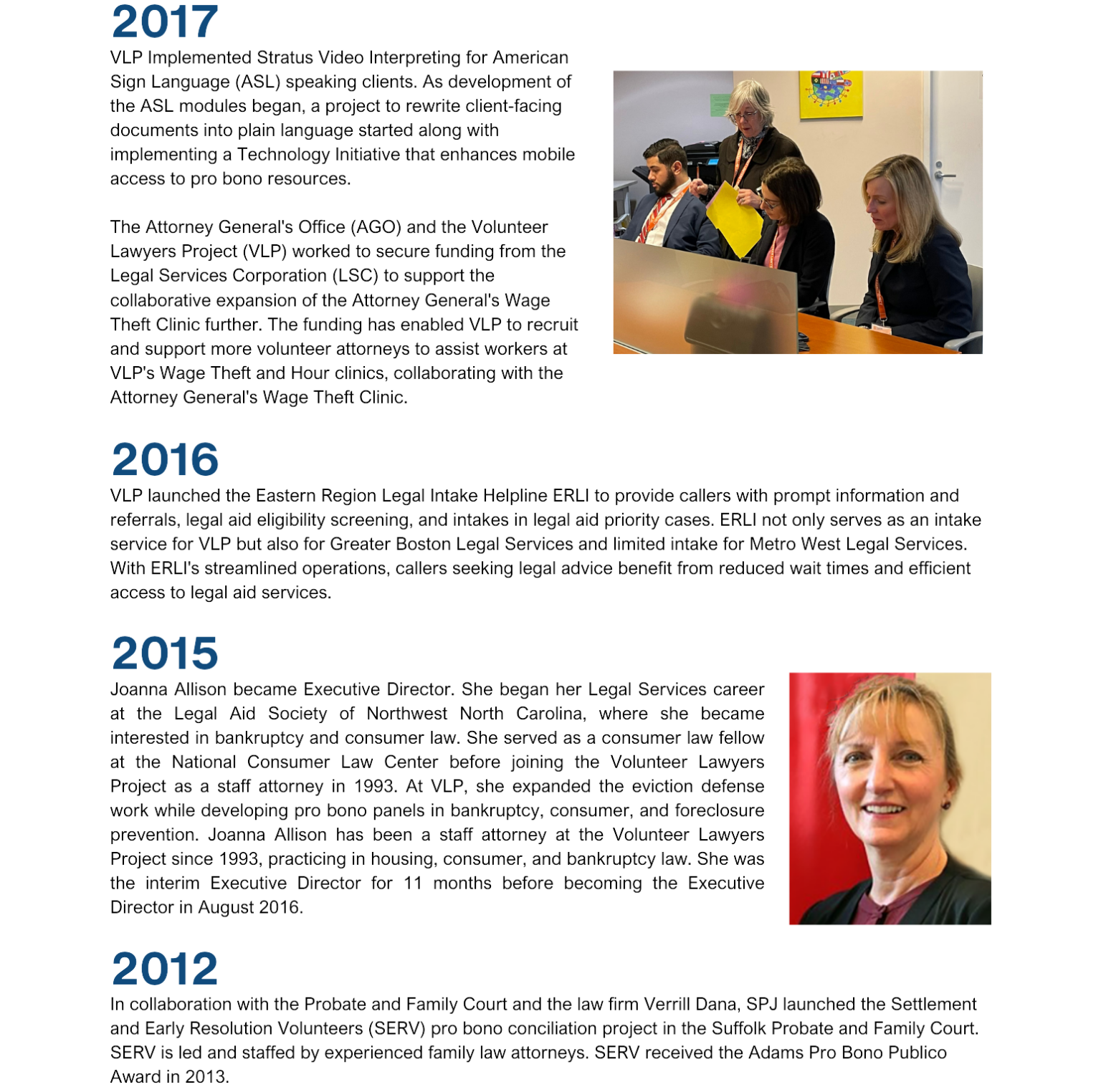 VLP Timeline - Volunteer Lawyers Project