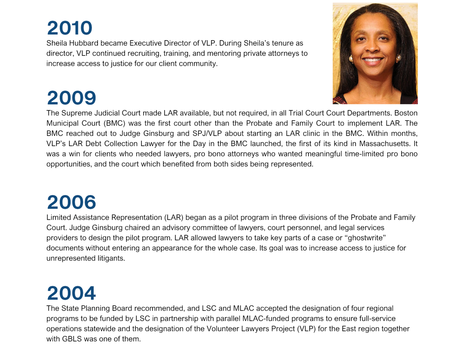 VLP Timeline - Volunteer Lawyers Project